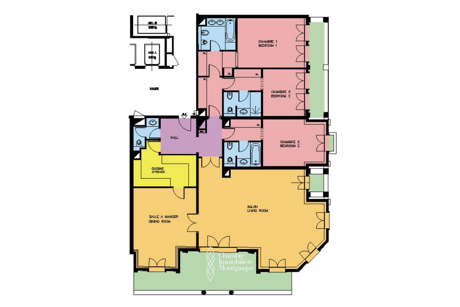 5 rooms apartment to rent in Monaco